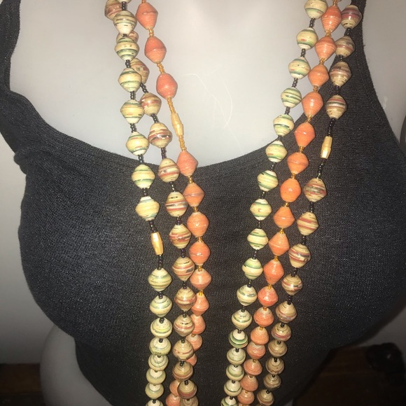 Hand Made | Jewelry | African Paper Beads Necklace Bundle Of 3 | Poshmark